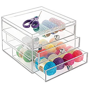 iDesign 3 Plastic Vanity, Compact Slim Storage Organization Drawers Set for Cosmetics, Dental Supplies, Hair Care, Bathroom, Dorm, Desk, Countertop, Office, 6.5" x 7" x 5"