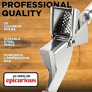 Alpha Grillers Garlic Press Stainless Steel - Premium Garlic Mincer with Silicone Garlic Peeler - Easy Squeeze Garlic Crusher, Grater and Grinder - Dishwasher Safe Easy Clean Kitchen Gadget