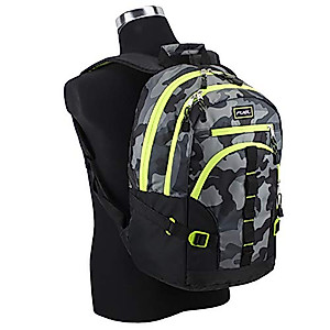 FUEL Dynamo Active Backpack, Fits Most Laptops up to 15", Front Access Pockets, Padded Lumbar, Comfortable, Adjustable Straps - Black/Gray Camo