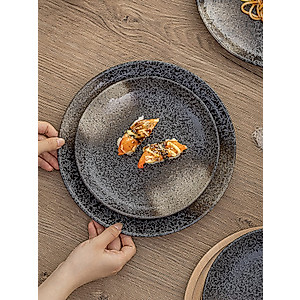 Kanwone Ceramic Dessert Salad Plates - Set of 6, 8 Inch, Kitchen Round Plates for Dessert, Salad, Snacks, Appetizers, Steak, Microwave, Oven and Dishwasher Safe, Black Glazed