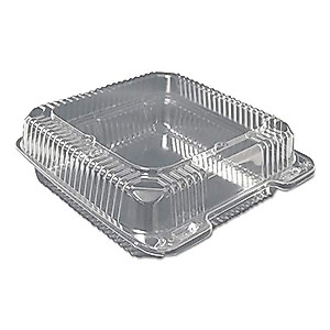 Durable Packaging PXT900 Plastic Clear Hinged Containers, 9 x 9, Clear, 200/Carton