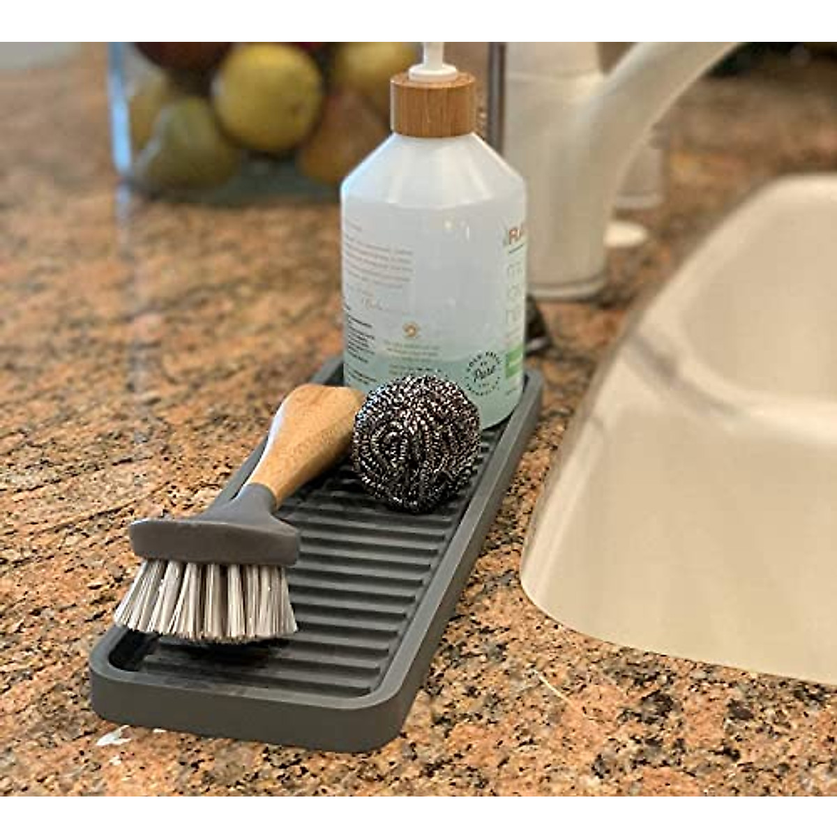 Ahyuan Multipurpose Silicone Sponge Holder for Sink Flexible Kitchen Soap Tray Sponger Gadget Sink Organizer for Kitchen and Bathroom (Gray)
