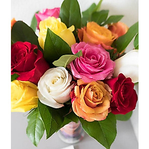 From You Flowers - One Dozen Rainbow Roses with Free Vase (Fresh Flowers)