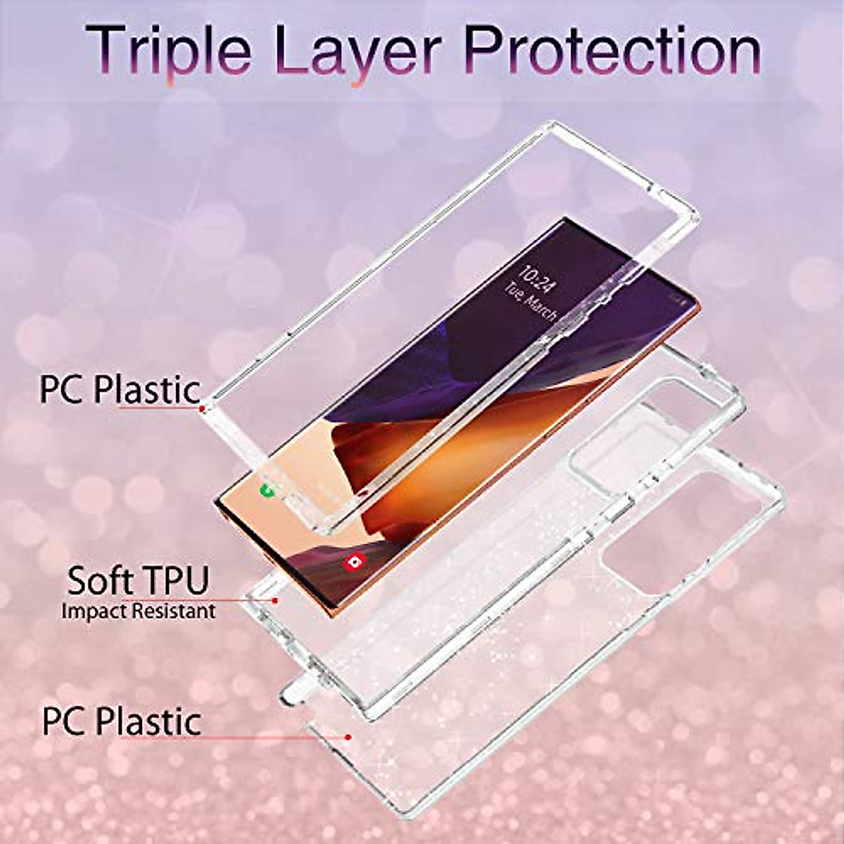 Coolwee Crystal Glitter Full Protective Case for Galaxy Note 20 Ultra 5G Heavy Duty Hybrid 3 in 1 Rugged Shockproof Women Girl Transparent for Samsung Galaxy Note 20 Ultra Shiny Clear Bling Sparkle