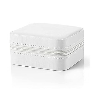 Vlando Small Travel Jewelry Box Organizer - Faux Leather Storage Case for Rings Earrings Necklace - Best Gifts Choice for Girls Women, Pearl White