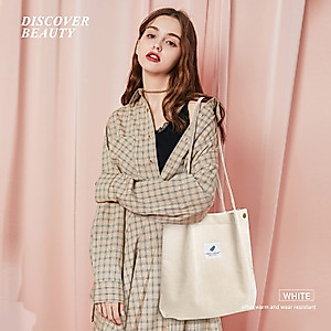 Women Tote Bags Grocery Shoulder Bag Corduroy with Inner Pocket for Work Beach Lunch Travel Shopping Shopper Handbags