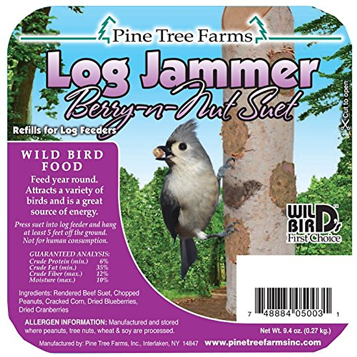 Pine Tree Farms 5003 Log Jammers Berry N Nut Suet Plug Suet 9.4oz. (0.27 kg.)
