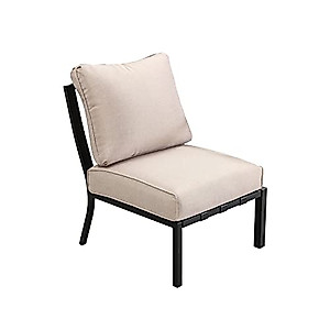LOKATSE HOME Patio Dining Chair Outdoor Metal Furniture Armless Sofa with Cushion for Garden, Pool, Backyard, Beige