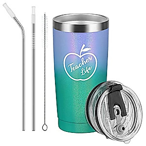Qtencas Teacher Gifts, Teacher Life Travel Tumbler, Teacher Appreciation Gifts Christmas Birthday Gifts for Women Teachers Professors, Stainless Steel Insulated Tumbler with Lids (20 Oz, Glitter)