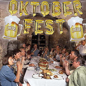 Oktoberfest Beer Mug Balloon Cheers Party Decorations Gold Balloons for German Oktoberfest Anniversary Festival Celebration Theme Backdrop Décor