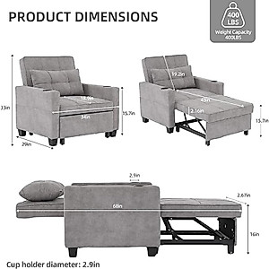 jurmiture 3 in 1 Convertible Sleeper Chair Bed,Pull Out Chair Bed with USB Ports and Cup Holders,Sleeper Chair Pull Out Bed with Adjustable Backrest, Sofa Bed Chair for Living Room