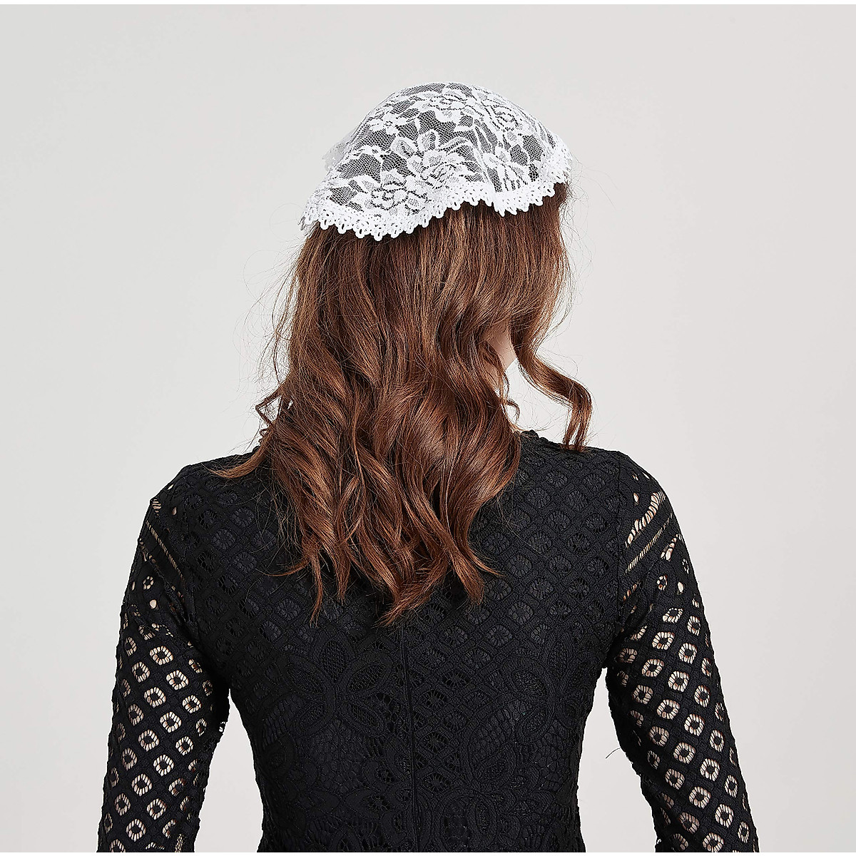 FANFAN Headcovering Lace Church Veil Headpiece Vintage-Inspired Chapel Cap Veil Y034 White