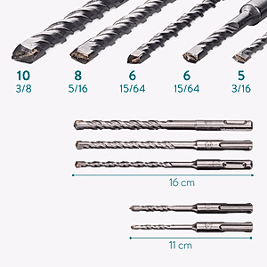 Navaris SDS Plus Drill Bit Set - Steel Drill Bits for Masonry, Concrete, Brick SDS Plus Hammer Drill Power Tool - SDS Plus Drill Bits - 5pcs