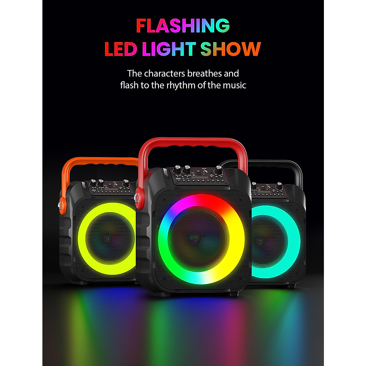 Karaoke Machine with Two Wireless Microphones, Portable Karaoke Machine for Adults & Kids, Portable Bluetooth Speaker with PA System, LED Lights, Supports TF Card/USB, AUX in, FM, USB,TWS (Red)…