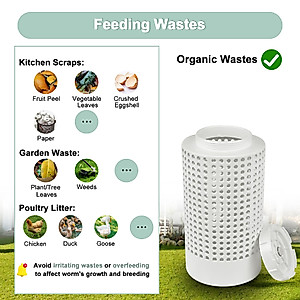WSEYU Inground Worm Farm Composter, Outdoor In-Ground Worm Compost Bin for Raised Garden Beds and Yards, In Ground Worm Composting Bin 2 Gallons for Recycling Scraps, 6.3"x6.3"x12", BPA Free, White