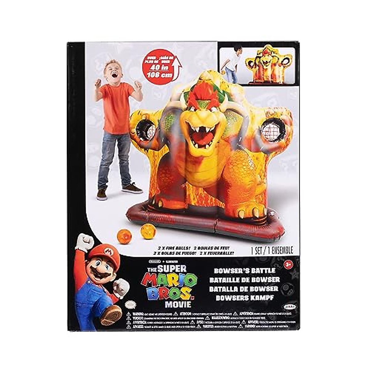 THE SUPER MARIO BROS. MOVIE Bowser Inflatable Sports Game for Kids, Indoor Games or Outdoor Games for Kids and Adults, Approximate Inflated Size 51 Inches L x 18 Inches W x 46 Inches H