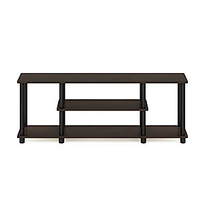 Furinno Turn-N-Tube No Tools 3D 3-Tier Entertainment TV Stand up to 50 inch TV, Round Tubes, Dark Brown / Black