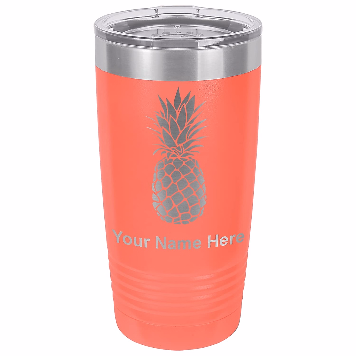 LaserGram 20oz Vacuum Insulated Tumbler Mug, Pineapple, Personalized Engraving Included (Coral)