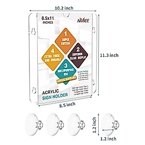 NIUBEE Acrylic Window Sign Holder 8.5×11 Inch with 4 Suction Cups for Glass Window Wall Mount, Advertise Display Office Store Promotion Picture Frame for Mall, Office, Home, Restaurant(2 Pack)