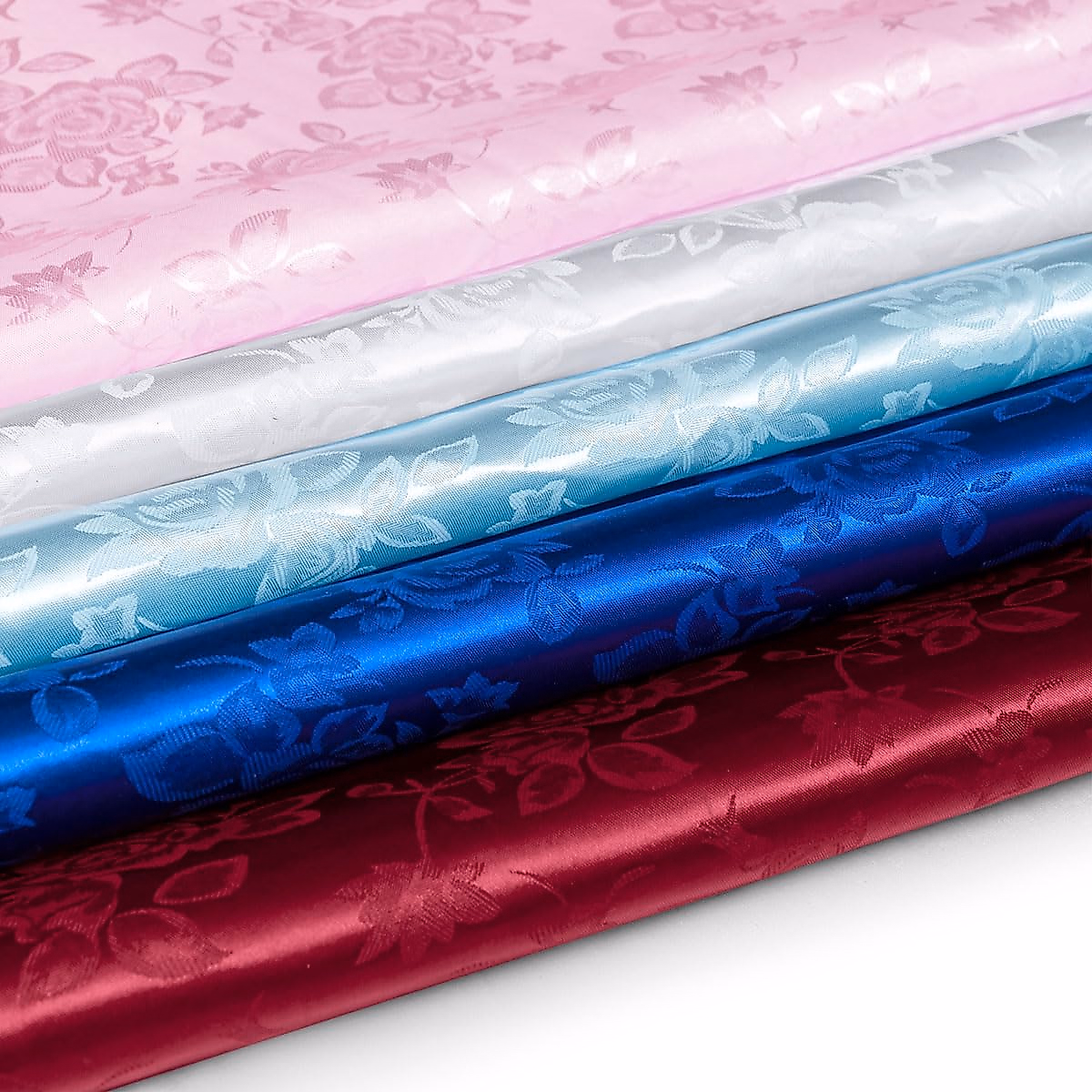 MaiMaiSuan 60" Wide Pink Satin Floral Jacquard Fabric Shiny Silky Satin Fabric by The Yard for Table Runner，Napkins，Wedding，Dress，Bedding Sheet,DIY Crafts，1 Yard