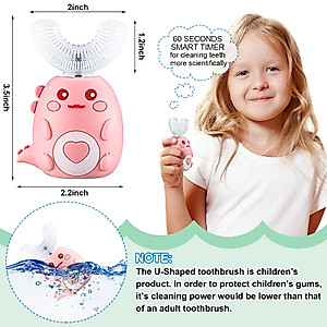 CHENGU 2 Pieces Kids U Shaped Toothbrush Whole Mouth Toothbrush Ultrasonic Silicone Toothbrush 360 Degrees Automatic Waterproof Toothbrush with 3 Modes for Kids Toddler, 2 to 6 Years(Dinosaur Style)