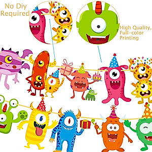 Monster Happy Birthday Banner Monster Bash Birthday Party Supplies Glitter Little Monster Birthday Banner Decorations for Kids Little Monster Theme Birthday Party Baby Shower Birthday Banner Supplies