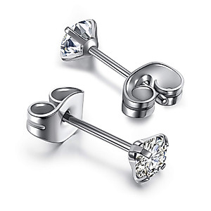 Jovivi 20G Hypoallergenic Stainless Steel Cubic Zirconia Silver Stud Earrings Set for Women, 5 Paris, 3MM-8MM