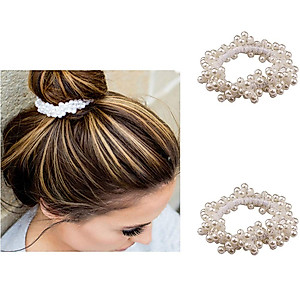 QULSE Pearl Hair Ties White Weave Hair Scrunchies Stretch Hair Rope Accessories for Women and Girls(white)