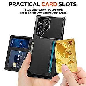 GooseBox for Galaxy S22 Ultra Case with Card Holder, Magnetic Car Mount [RFID Blocking] Shock-Resistant Soft TPU + Leather Double Layers Protection Wallet Case for Galaxy S22 Ultra 2022(Black)