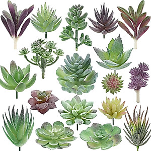 18 Pcs Artificial Succulent Flocking Plants, Mini Unpotted Natural Color Plastic Floral Arrangement for Home Decor Indoor Garden Arrangement Thanksgiving Gift