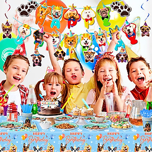 Puppy Birthday Party Supplies for Kids, 159pcs Dog Theme Birthday Party Supplies Tableware Set Dog Party Plates Cups Napkins Tablecloth Banner Balloon Cake Topper etc Puppy Themed Party Supplies