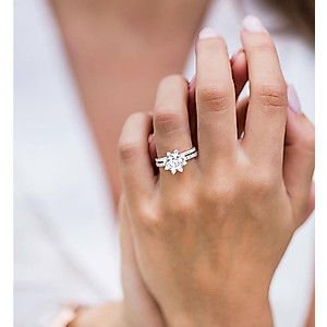 TIGRADE 1.25CT Bridal Ring Sets Round CZ Engagement Rings Promise Rings for her Wedding Bands for Women Size 4-11, Silver, Size 6.5