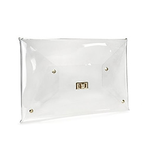 HOXIS Large Size PVC Clear Envelope Clutch Gold Chain Crossbody Bag Women's Purse (Clear)
