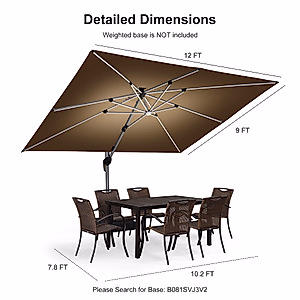 PURPLE LEAF 9' X 12' Double Top Deluxe Solar Powered LED Rectangle Patio Umbrella Offset Hanging Umbrella Outdoor Market Umbrella Garden Umbrella, Beige