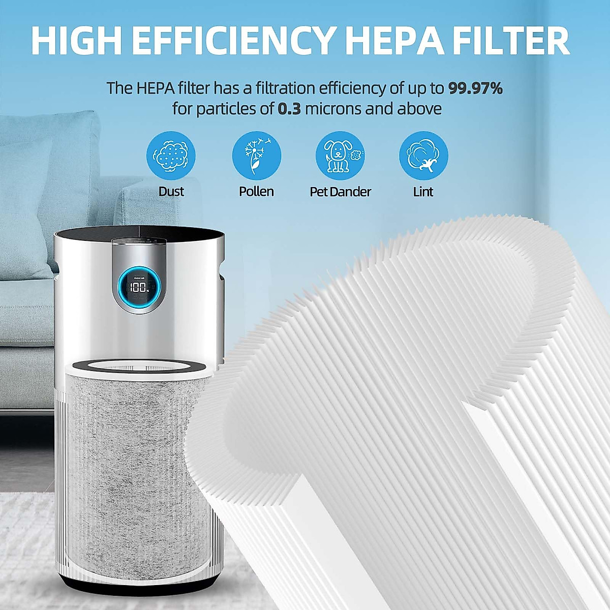 FLTARESA HP202 Replacement Filter: for Shark HP200 Series HP201 HP202 HP232, 3-in-1 Hepa Carbon Filter Replacement Compatible with Shark Air Purifier MAX HC502, Part #HE2FKBAS, HE2FKBASMB -1 Pack