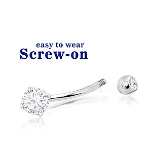 0.57ctw Moissanite Solid 14Kt White Gold Belly Ring, 14G Belly Button Barbell, Navel Piercing Jewelry, 14Kt Gold Body Jewelry - 14KBR02-MNT-WG