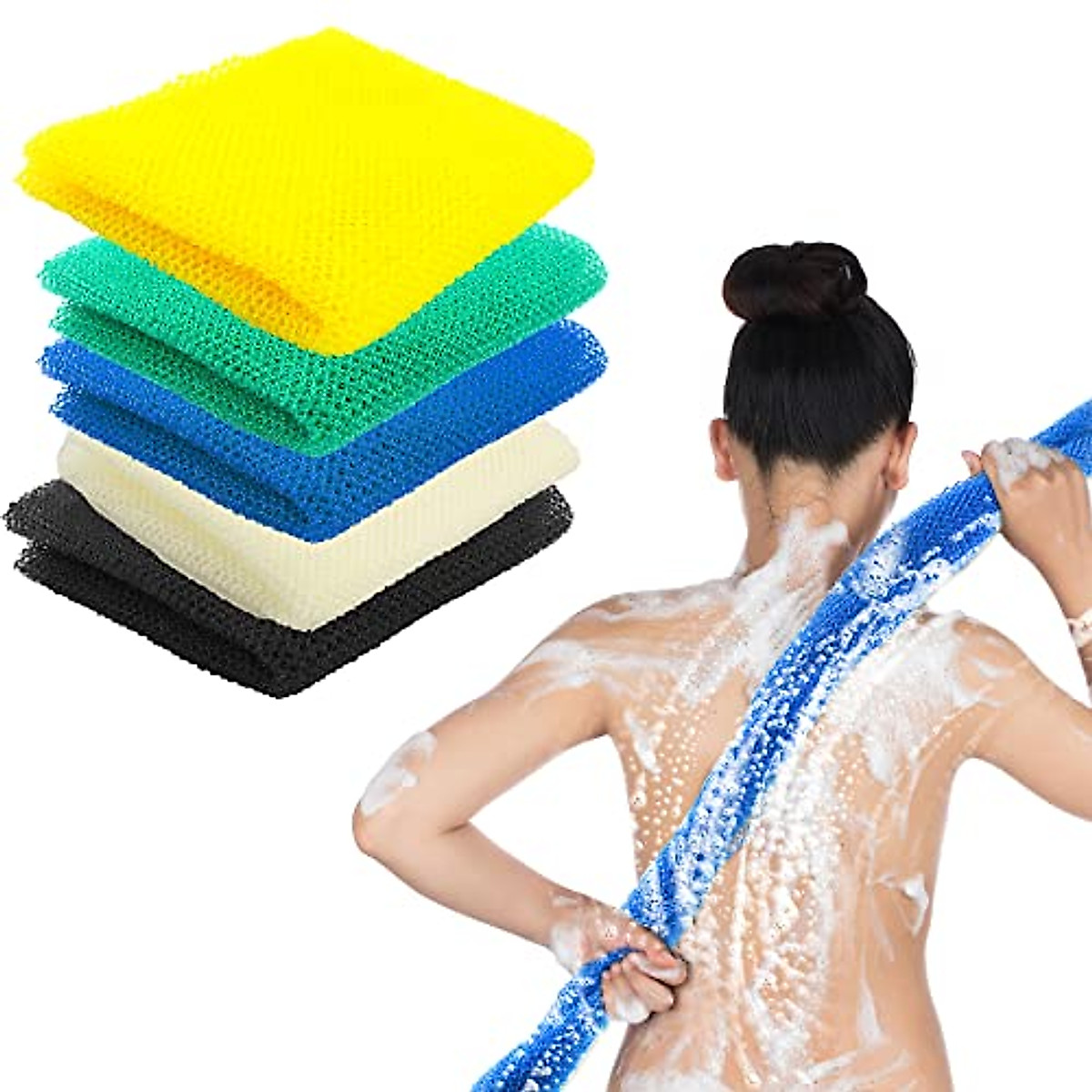 Trounistro 6 Pack African Bathing Sponge African Exfoliating Body Net Bathing Sponge Long Net Back Scrubber Exfoliating Shower Skin Smoother for Daily Use or Stocking Stuffer Women Man, 6 Colors