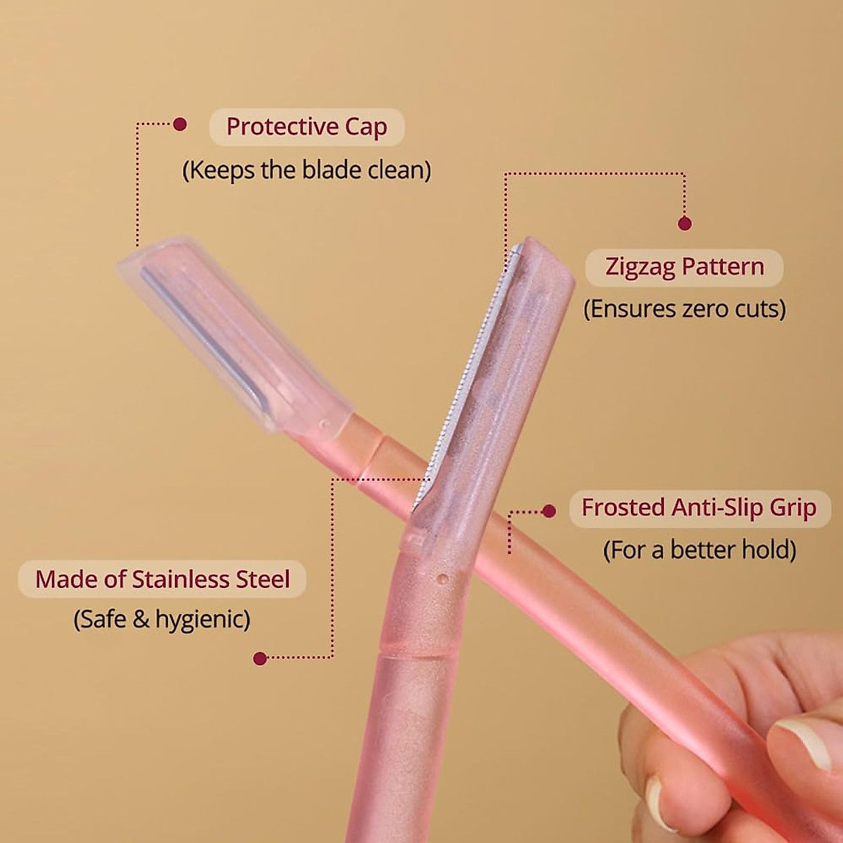 Carmesi Facial Razor for Women | Painless & Precision Face Hair Removal | for Peach Fuzz, Eyebrow, Chin & Upper Lip | Gentle Exfoliation & Smoother Skin | (3 Count)