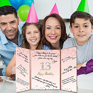 Crenics Rose Gold 13th Birthday Decorations, Creative 13th Birthday Guest Book Alternative, Large 13th Birthday Signature Book 12" x 18", Great 13 Years Old Birthday Gifts for Girls