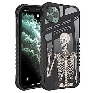 FJyuanqi Compatible with iPhone 13 Pro Max Case, Rock and Roll Skull Skeleton Bone Love Music Design Heavy Duty Anti Slip Shockproof Hard PC Back Soft TPU Prevention Protective Phone Case