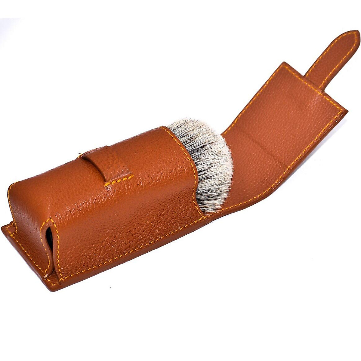 Parker Genuine Leather Travel Shave Brush Case (Saddle Brown)