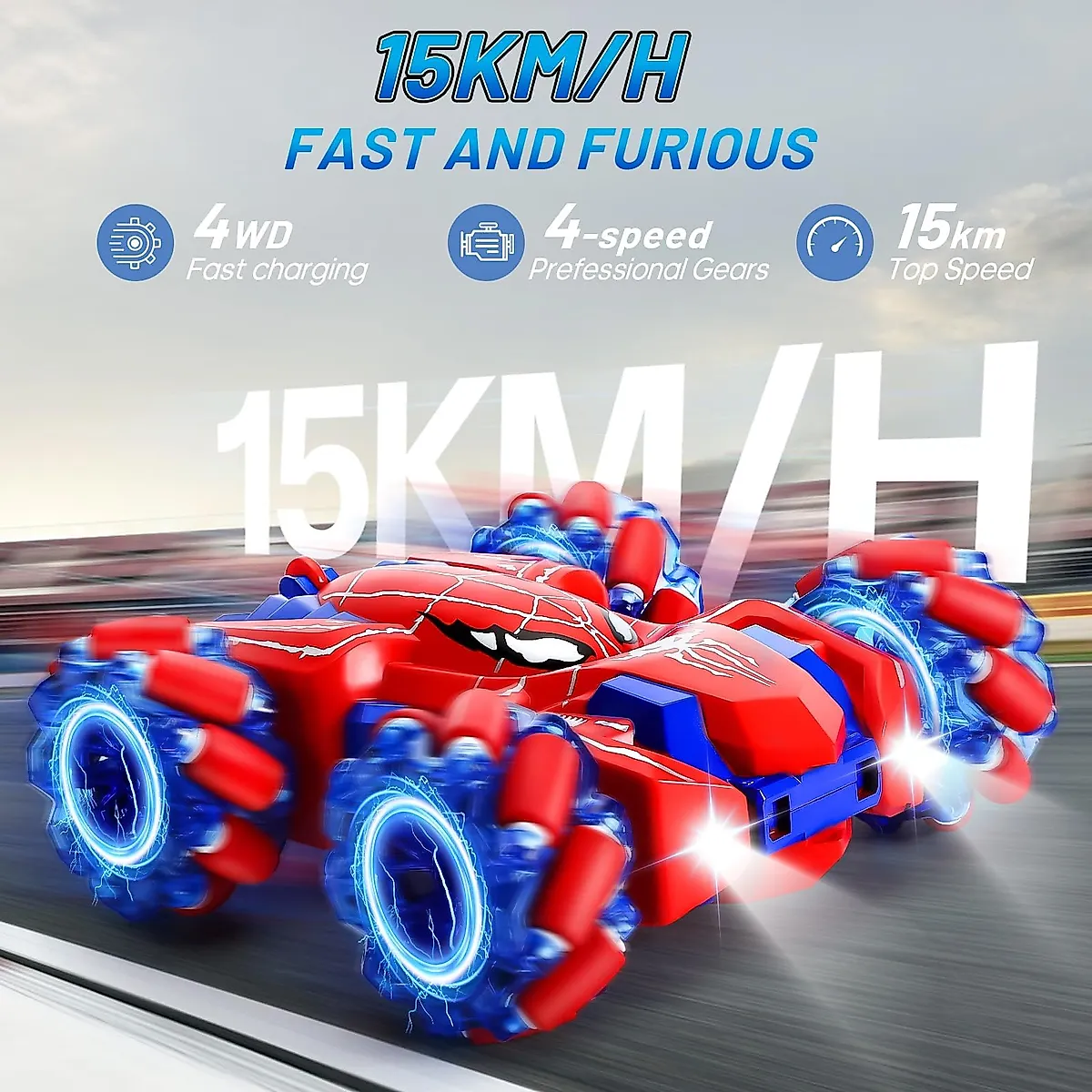 Beiqiden Spider Remote Control Car for Boys 4-6,360° Rotating Double-Sided Rechargeable RC Stunt Cars with Cool Headlights,2.4Ghz 4WD Off-Road Racing Cars for Kids Age 4 5 6 7 8 9 10 11 12 (Red1)