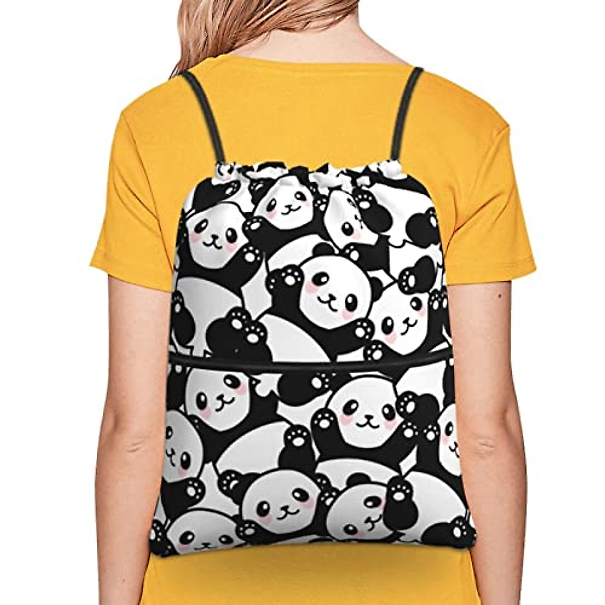 Famame Cute Panda Drawstring Backpack String Bag Sackpack For Gym Shopping Beach Sport Yoga