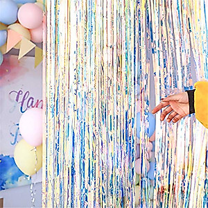 asunflower Metallic Foil Fringe 6.5Ft Iridescent Fringe Holidays Party Photo Backdrop Multicolor Curtain Door Streamers