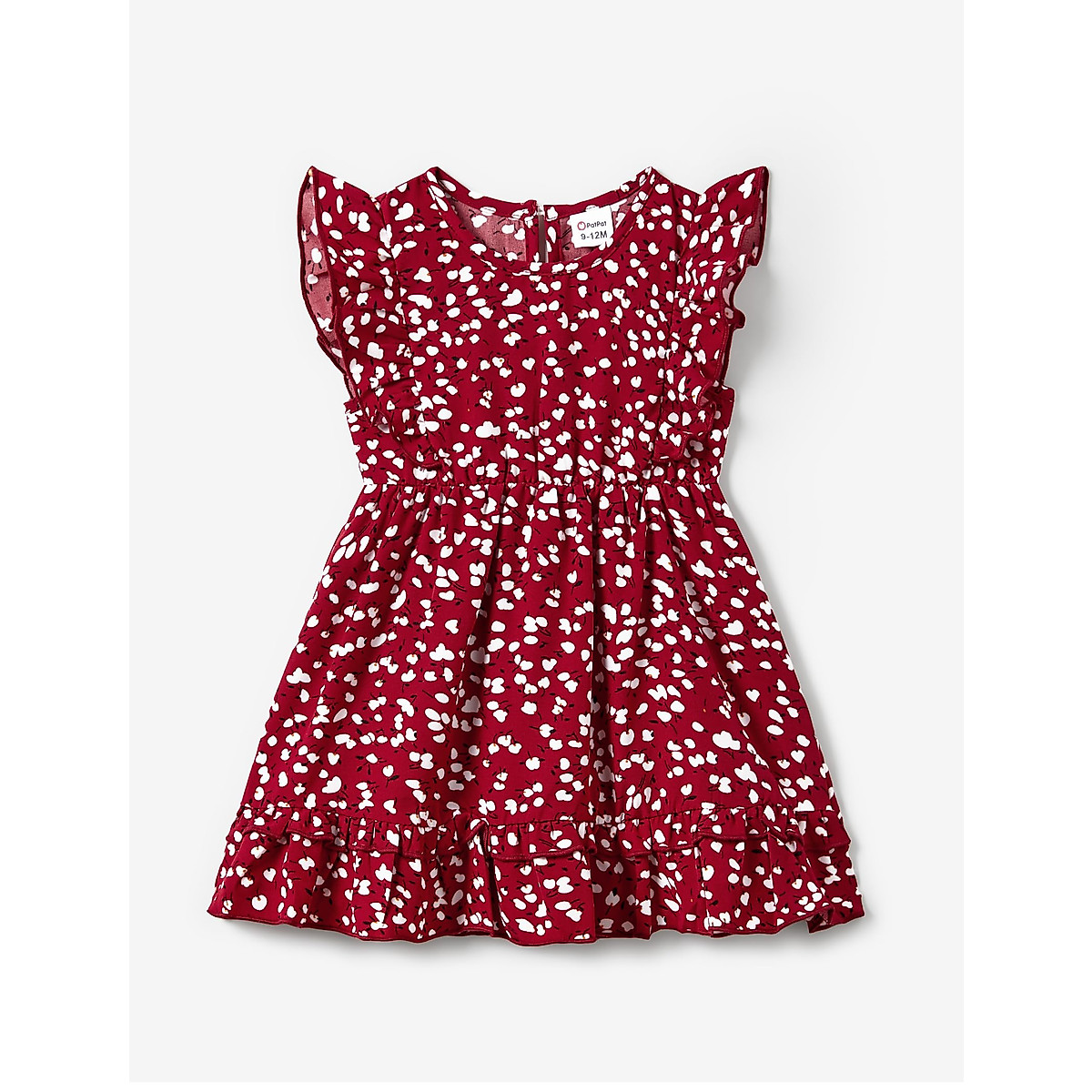 PATPAT Mommy and Me Dresses Floral Printed Bowknot Ruffles Sleeve Dress Mom Daughter Matching Outfits Baby Girls 9-12 Months Vivid Red