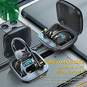 Led Digital Display Touch-Control Wireless Earphones Bluetooth TWS Stereo Earbuds Waterproof Noise Cancelling Headset with Mic Ear Hooks for Play Games Sport