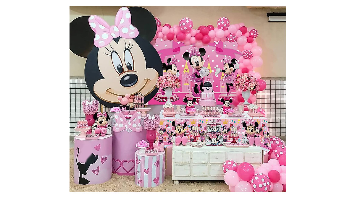 ANDXIN Pink Cartoon Mouse Backdrop for Kids' Parties