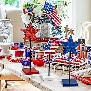 3 Pieces Labor Day Decorations Wood Star Set,Rustic Veterans Day Decorations,Red White and Blue Decorations for Home Tables, Patriotic Tiered Tray Decor(Star)