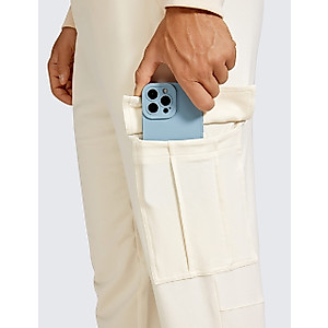 CRZ YOGA Men's Cargo Joggers Pants - 29" Cotton Lightweight Casual Lounge Athletic Workout Sweatpants with Pockets White Apricot X-Large