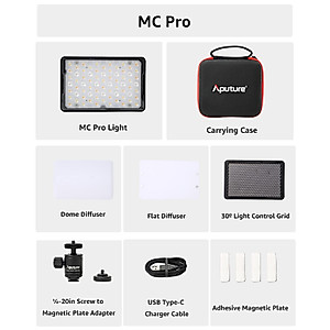 Aputure MC Pro Camera Lights,RGBWW LED Video Lights Lensed Mini LED Panel Full Color Portable Photography Lighting,4200mAh Rechargeable Battery,APP Control, Support Magnetic Attraction